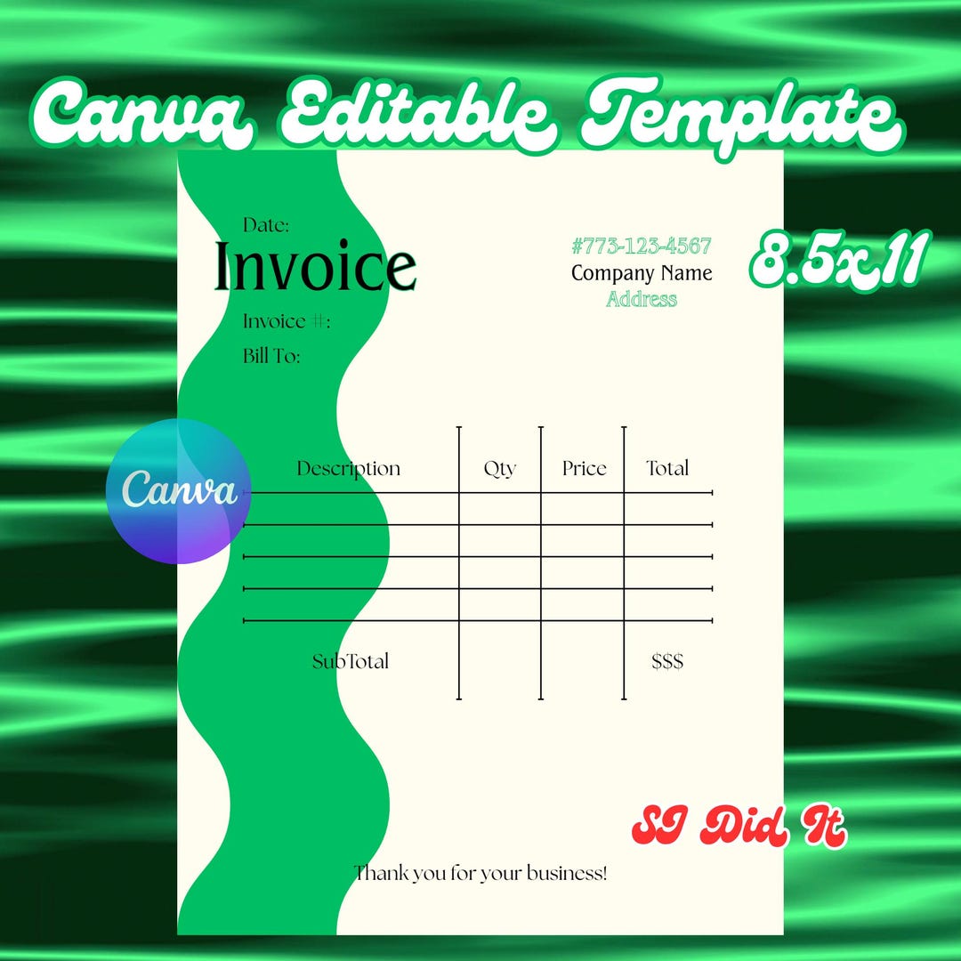 Canva Editable Template - Funky Invoice Template Png - Etsy Australia