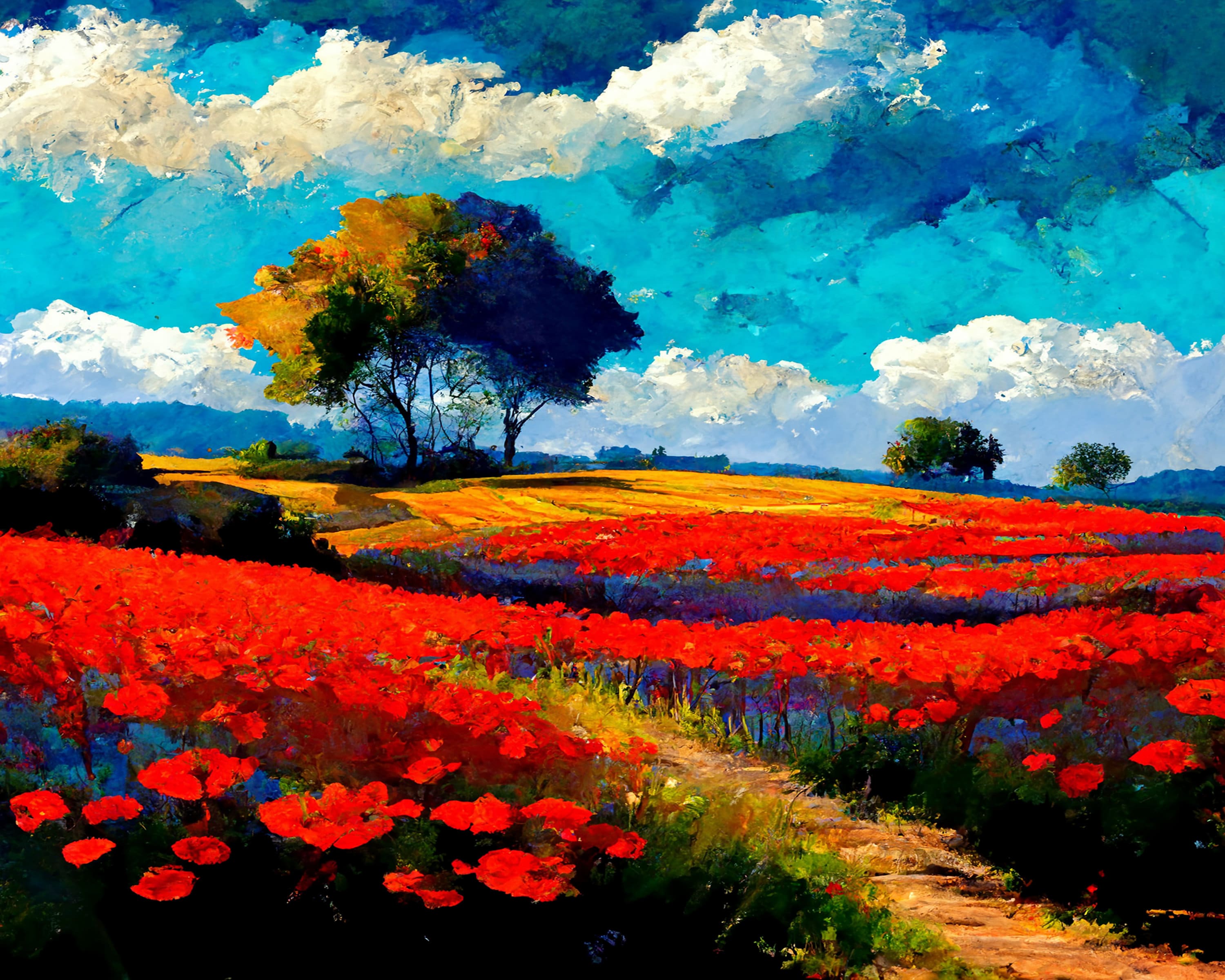 Expressionist Landscape Countryside Oil Painting - Digital Art Print ...