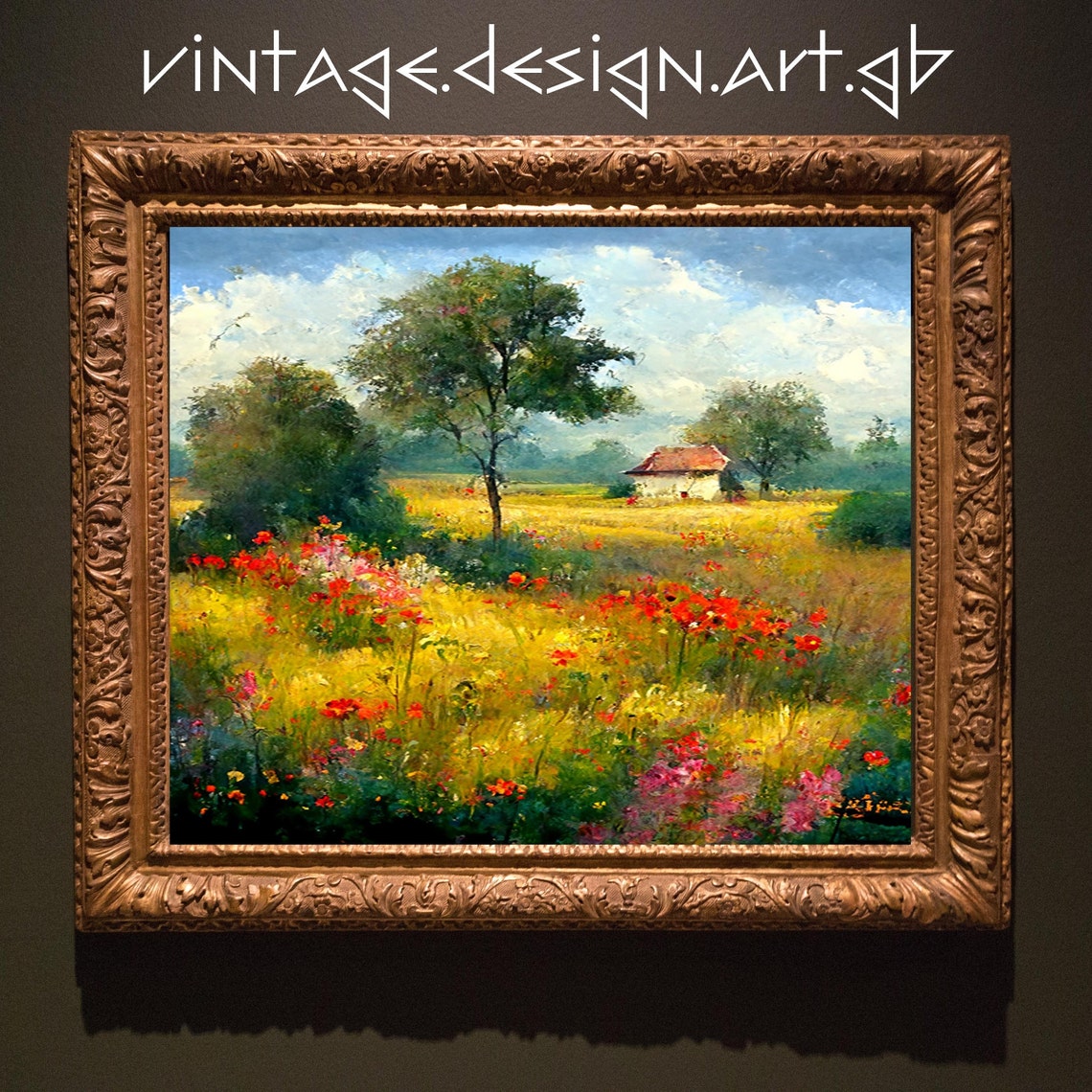 Wildflower Landscape Countryside Oil Painting Digital Art Print ...