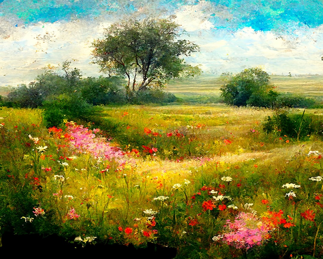 Wildflower Landscape Countryside Oil Painting - Digital Art Print ...