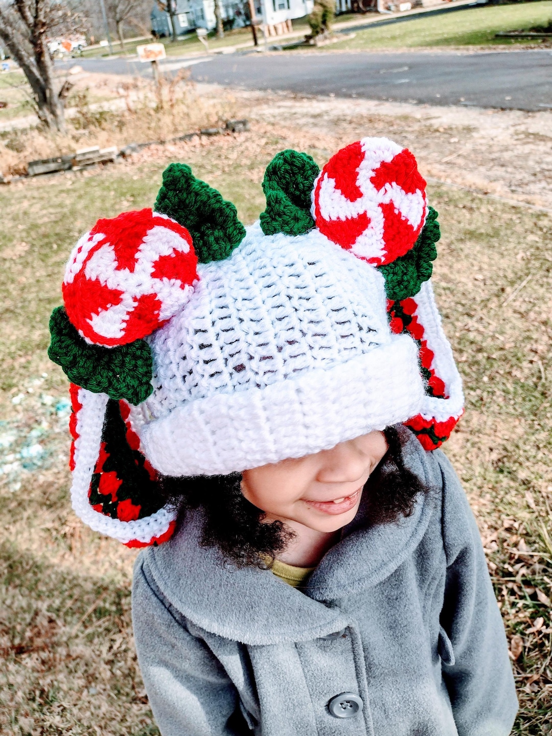 Christmas Peppermint Hat, Bunny Hat, Holiday Hat, Kids Winter Hat ...