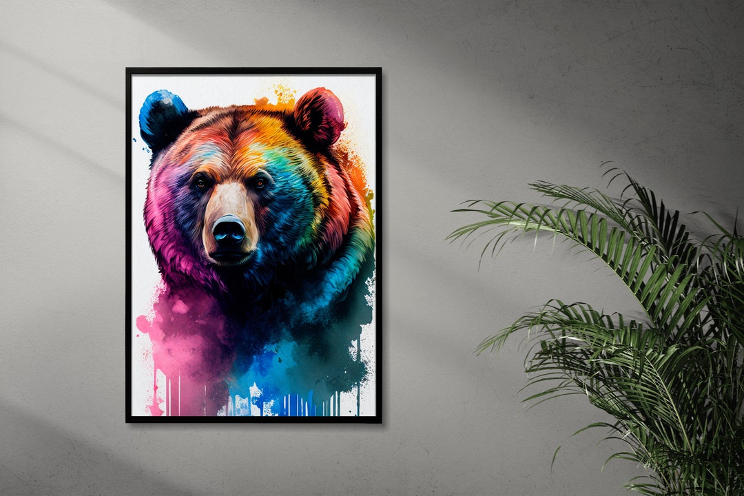 Colorful Bear Art With Textured Watercolor Style - Stunning Wall Decor ...