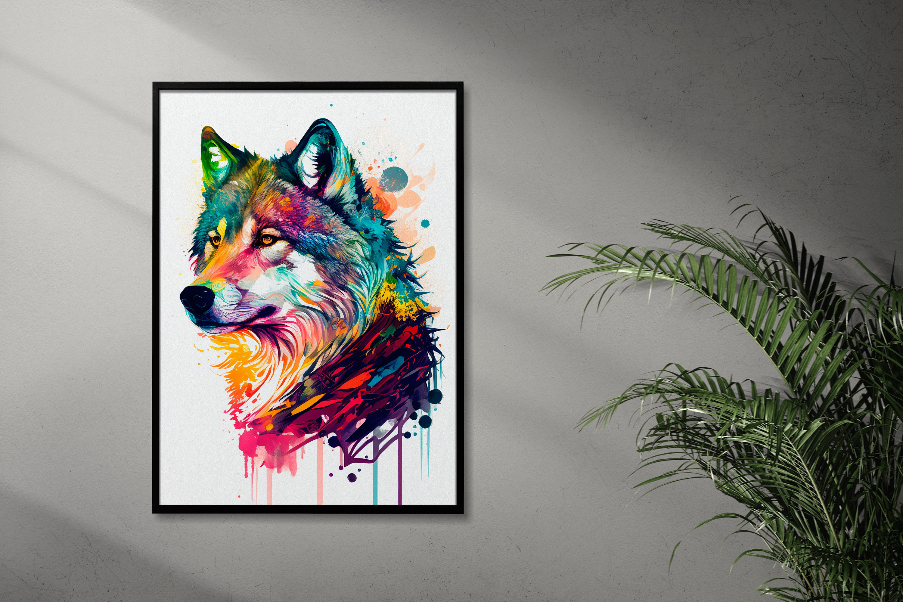 Colorful Wolf Art With Textured Watercolor Style - Vibrant Wildlife ...