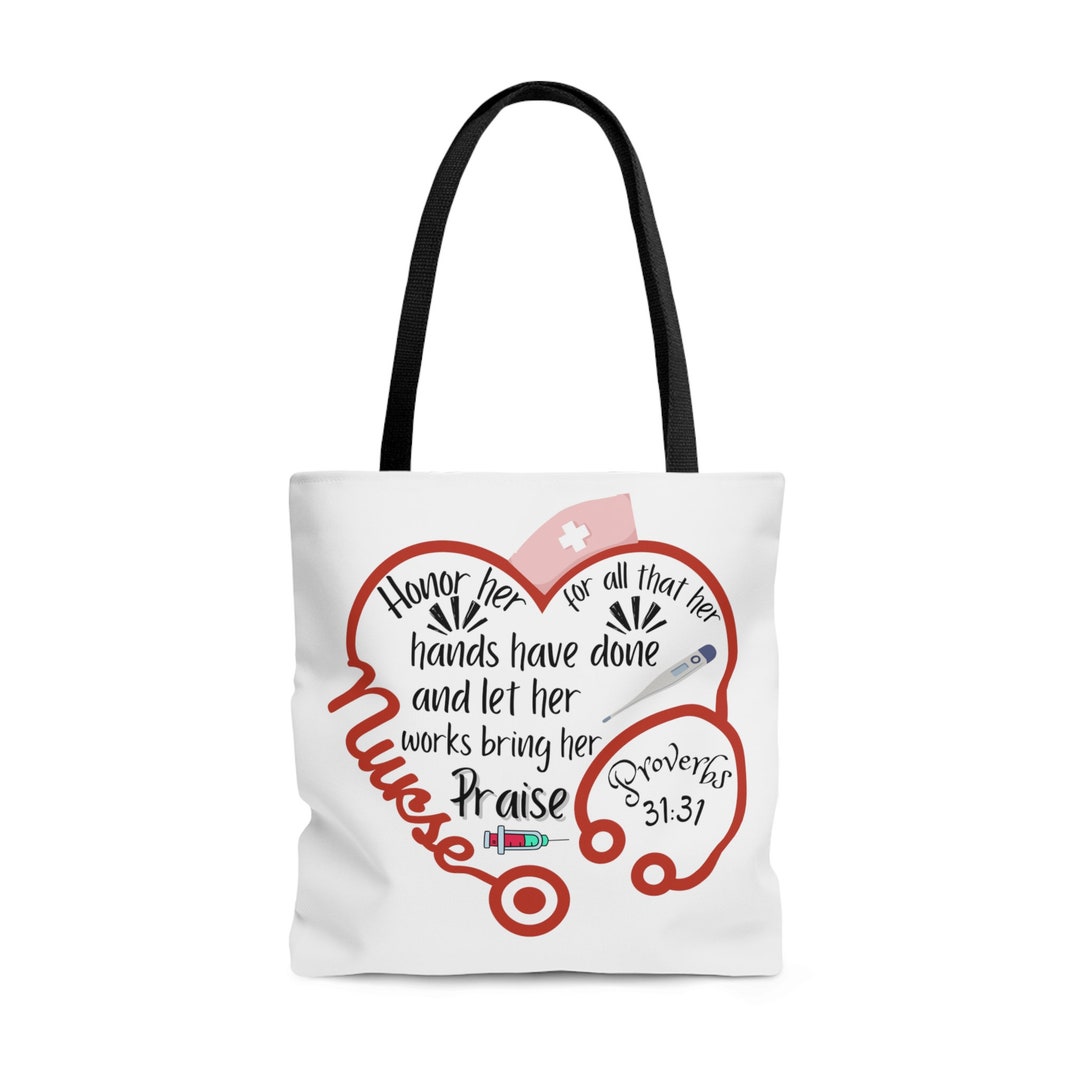Nurse Bible Verse Tote Bag (AOP), Proverbs 31 Woman, Gift for Nurse ...