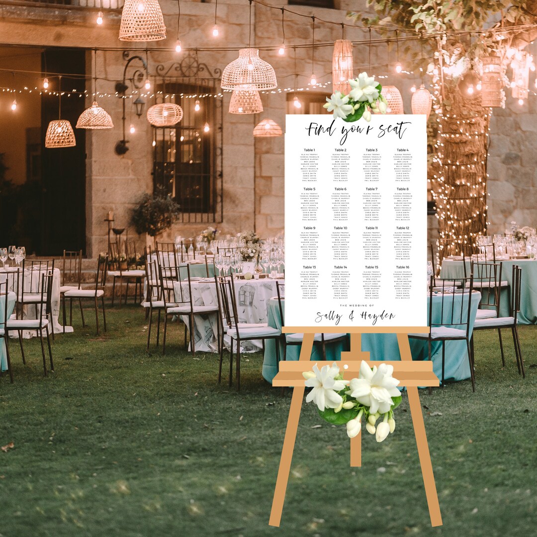 Wedding Find Your Seat Sign, Table Numbers, Table Names, Tabel List 24 ...