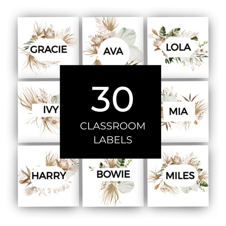 Name Tag Template for Preschool, Classroom Label Template, Square Boho ...