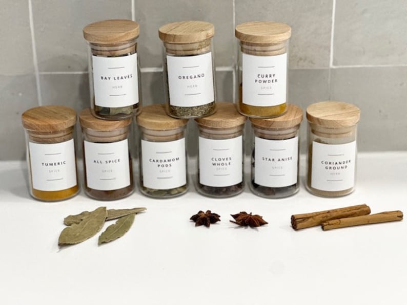 100 Spice Jar Labels, Label Stickers, Spice Jar Label Template, Kitchen ...