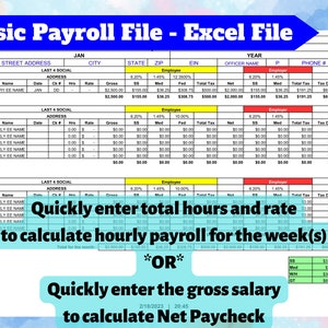 PAYROLL ONLY - Simple Basic Small Business Digital Payroll File, Manual ...