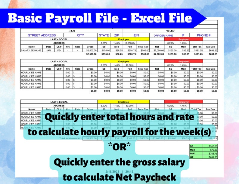 PAYROLL ONLY - Simple Basic Small Business Digital Payroll File, Manual ...