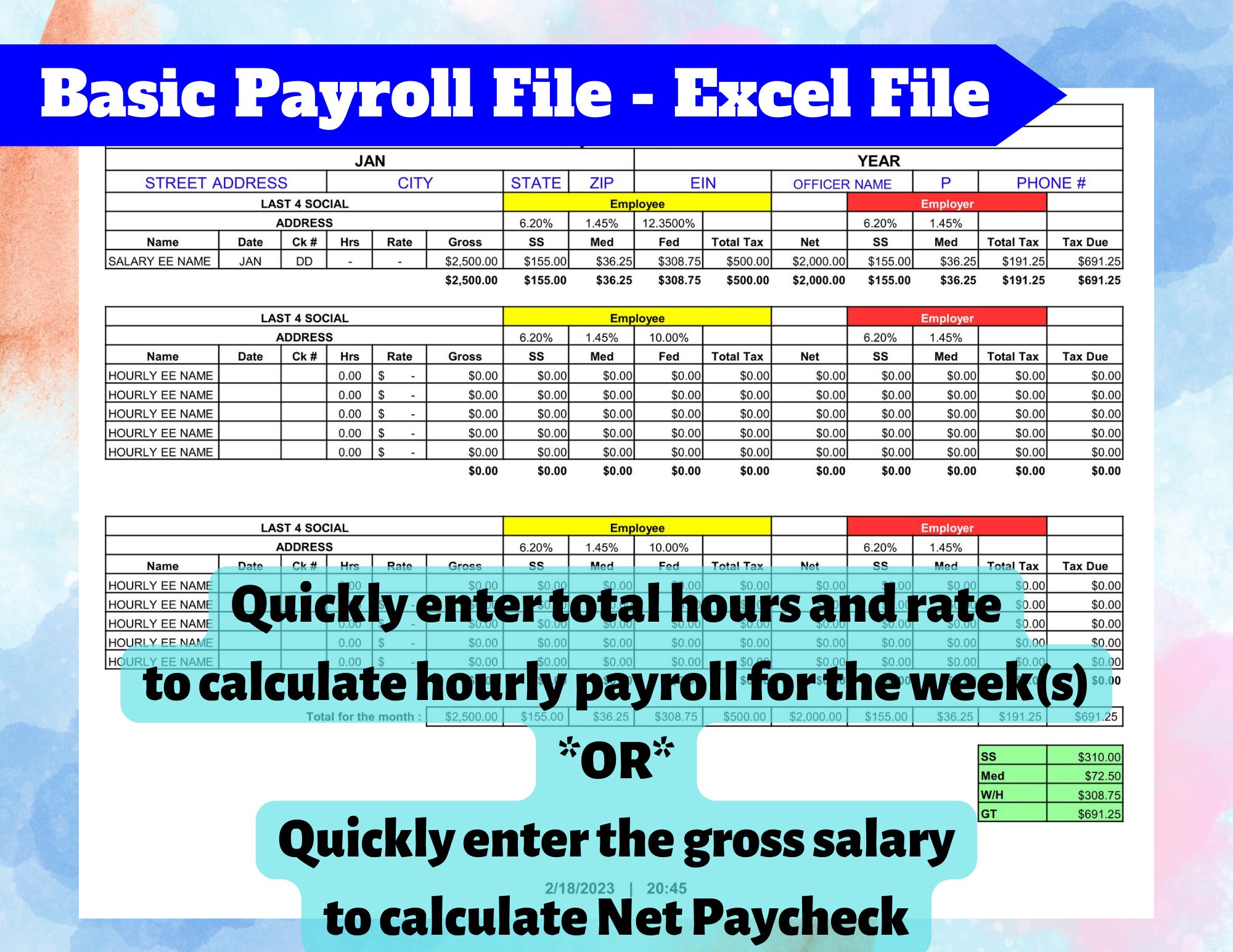 PAYROLL ONLY - Simple Basic Small Business Digital Payroll File, Manual ...