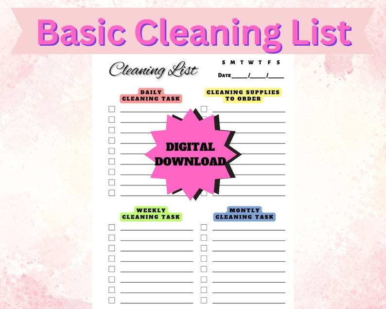 Basic Cleaning List | Daily, Weekly, Monthly Cleaning Checklist ...