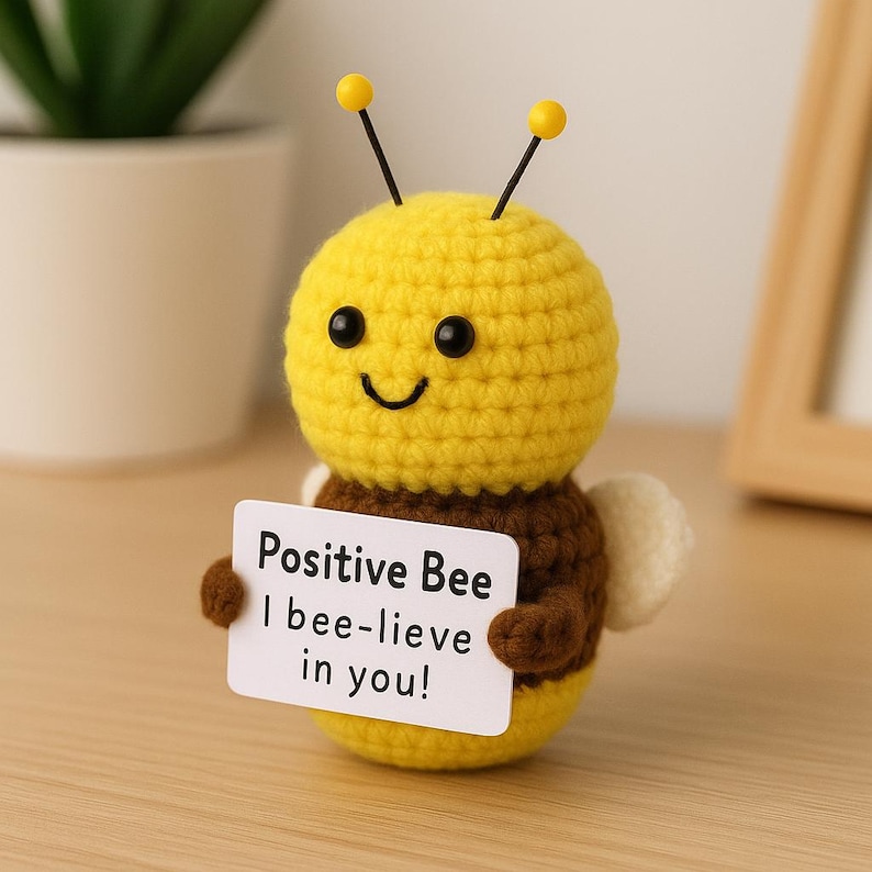 Positive Bee, Mini Handmade Plush Wool Knitting Doll - Etsy Australia