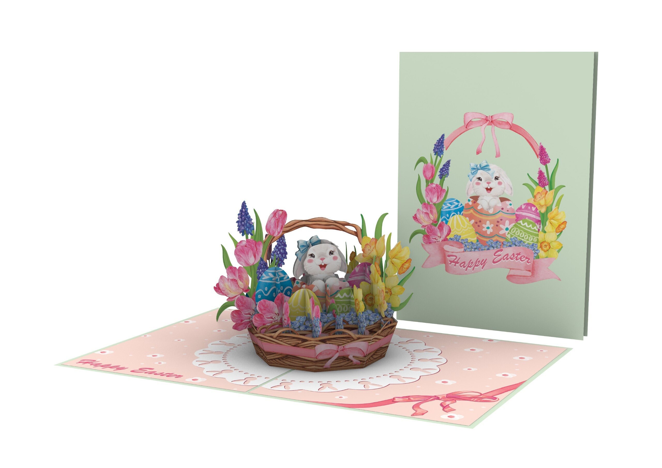 3D Pop up Card Easter Easter Bunny Easter Eggs Basket Easter Card - Etsy
