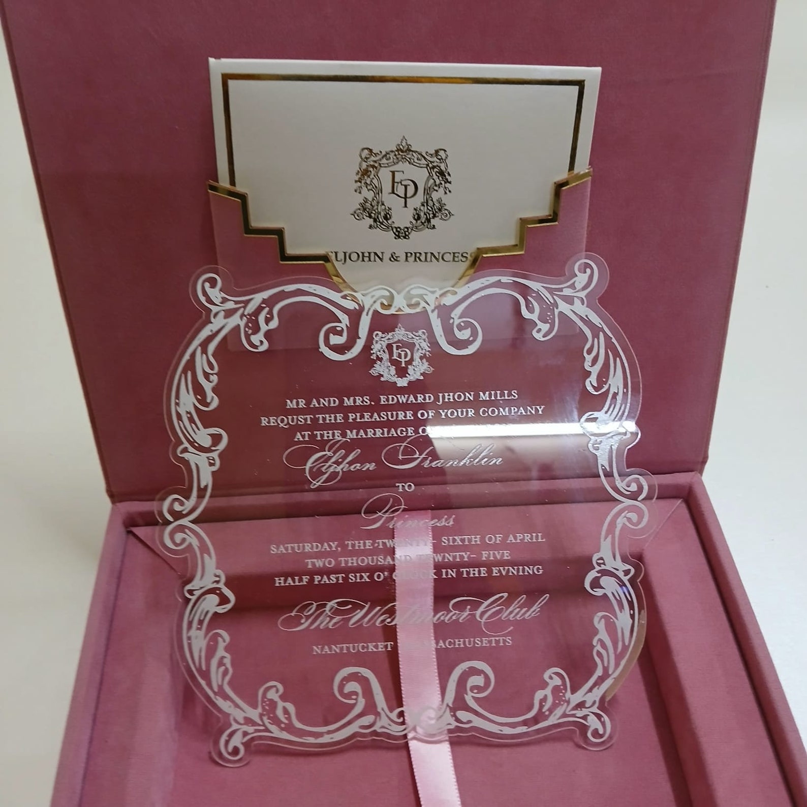 Light Pink Velvet Acrylic Invitation Box - Etsy