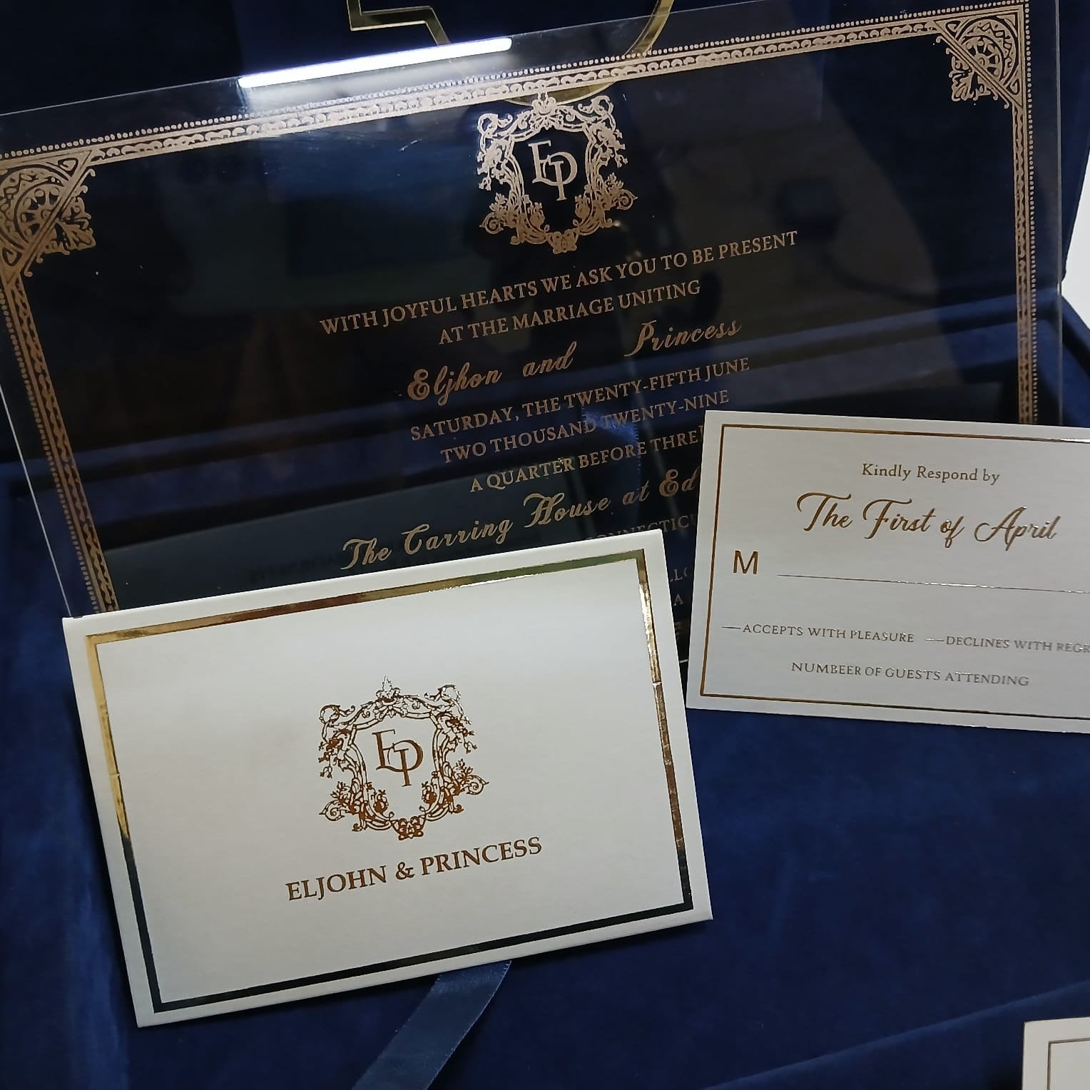 Navy Blue Velvet Acrylic Invitation Box - Etsy