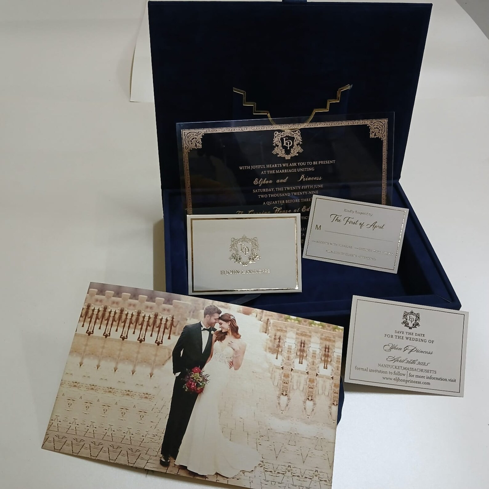 Navy Blue Velvet Acrylic Invitation Box - Etsy