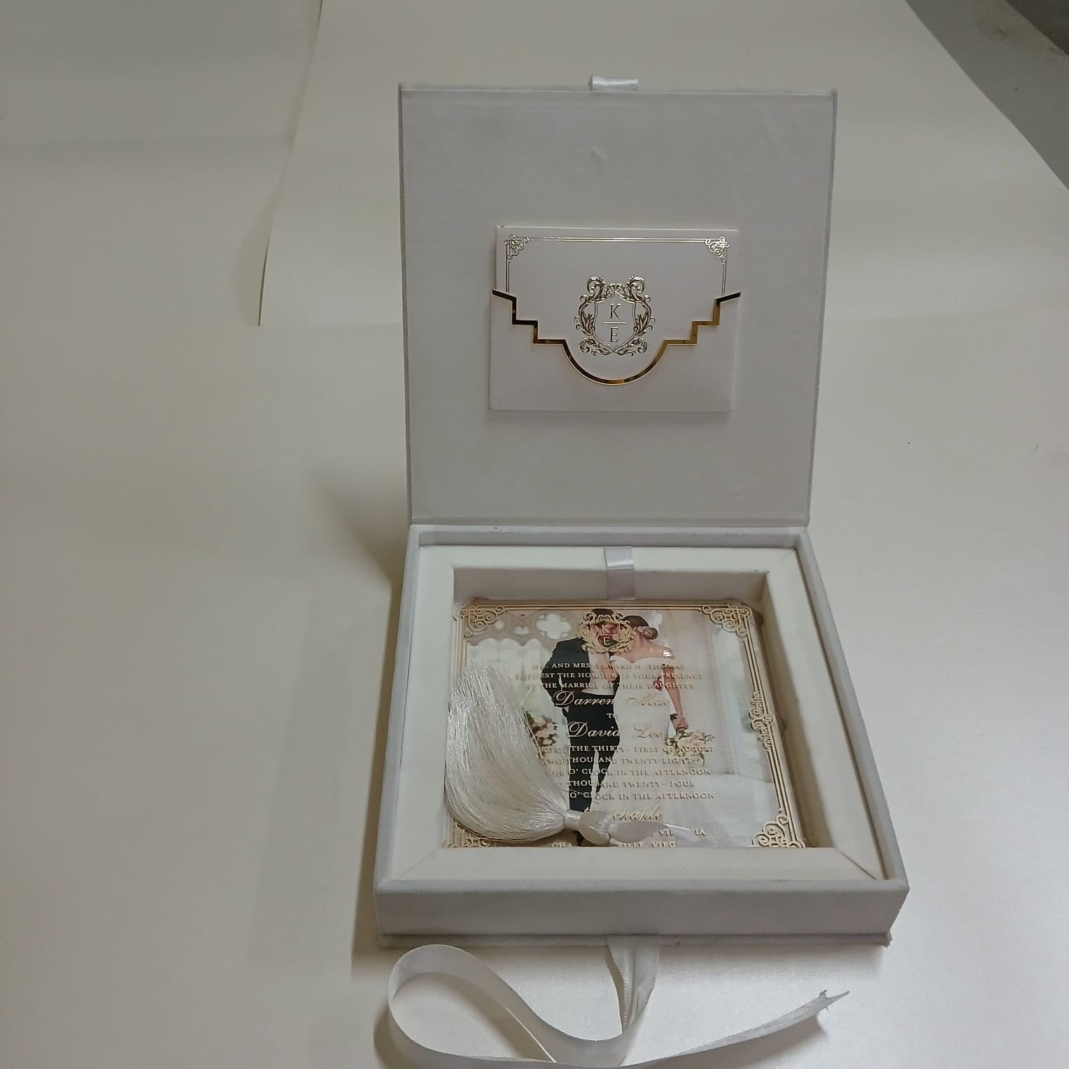 White Velvet Acrylic Invitation Box - Etsy