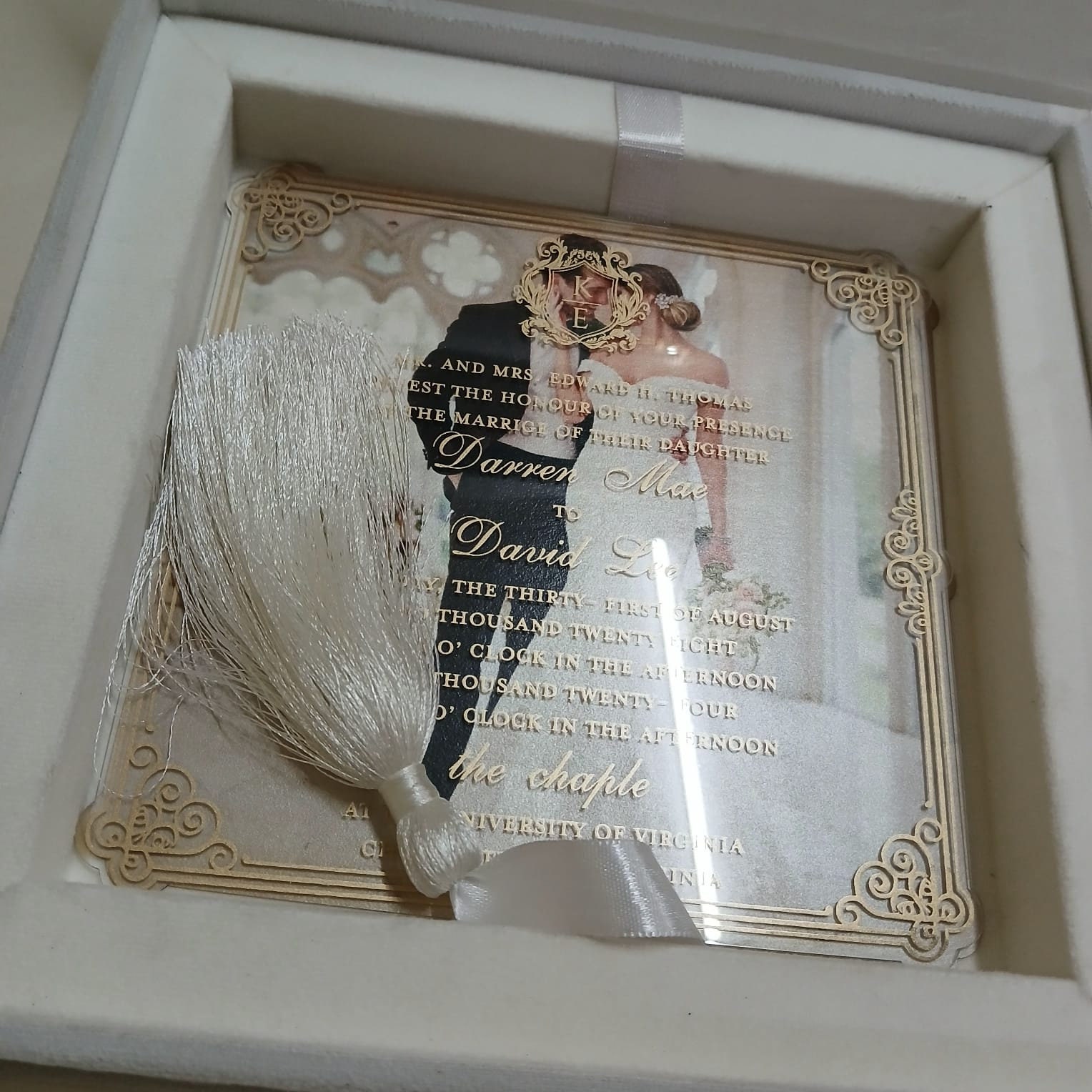 White Velvet Acrylic Invitation Box - Etsy
