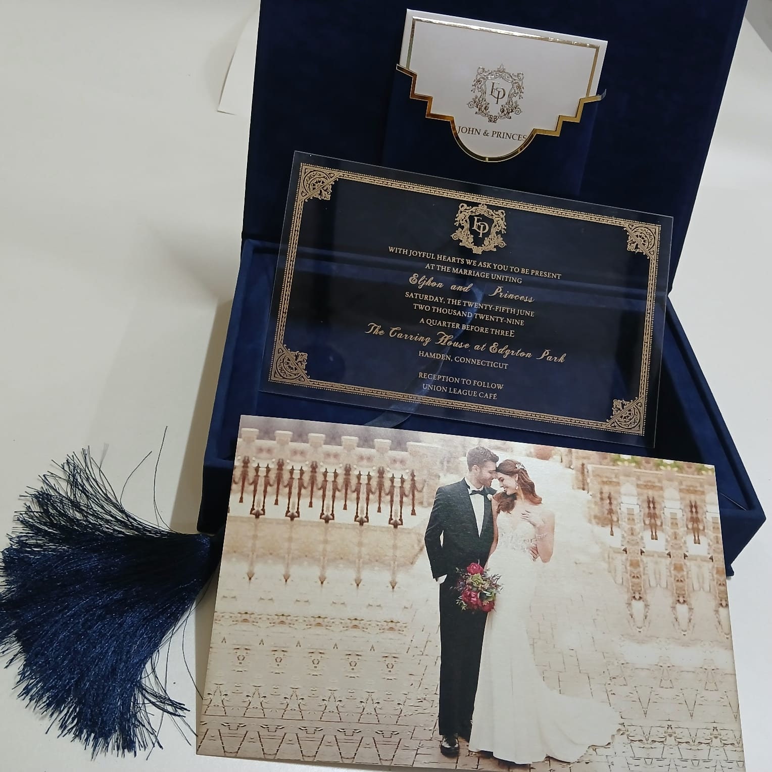 Navy Blue Velvet Acrylic Invitation Box - Etsy