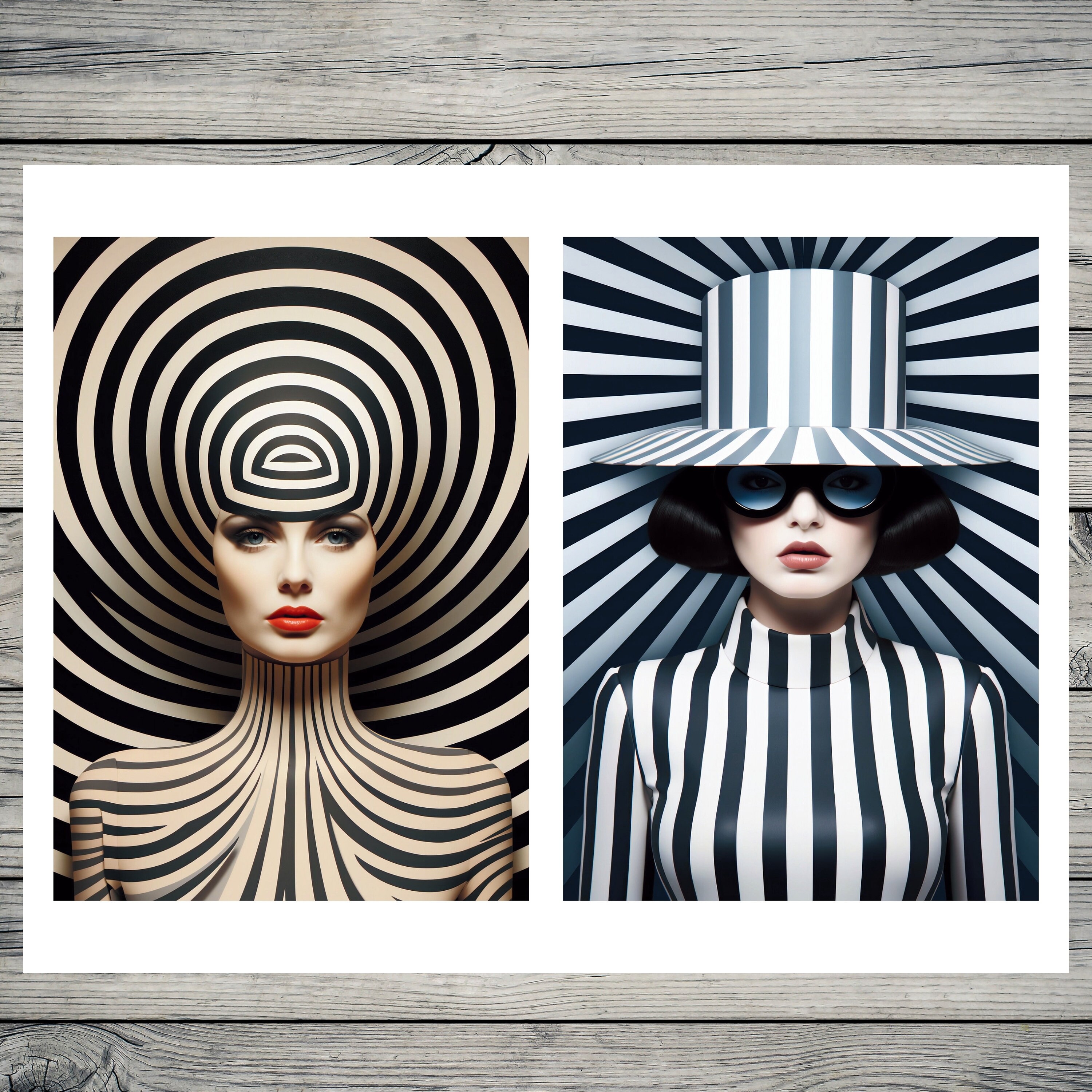 Op Art Printable Junk Journal Cards ATC Card Making Woman Portrait ...