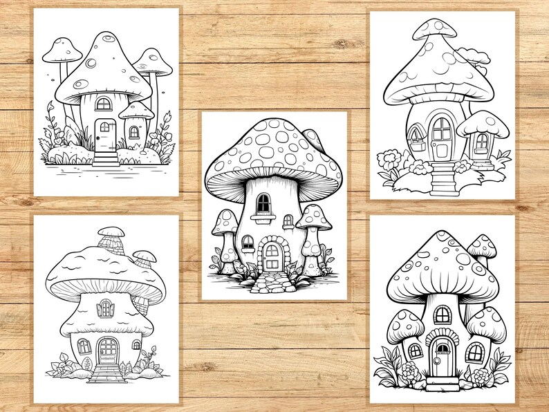 Mushroom House Coloring Page, 15 Printable Fantasy Enchanted Mushroom ...