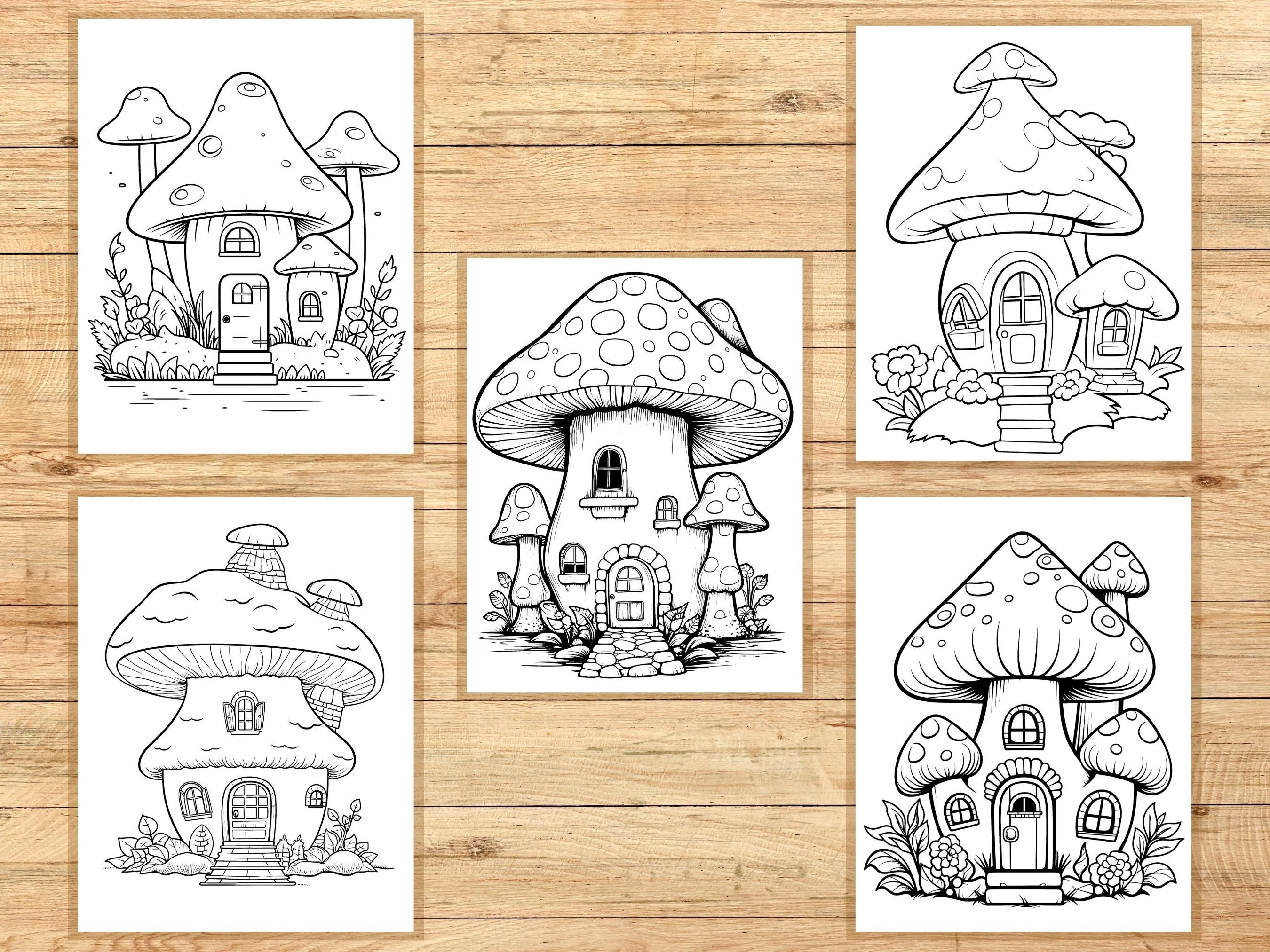 Mushroom House Coloring Page, 15 Printable Fantasy Enchanted Mushroom ...