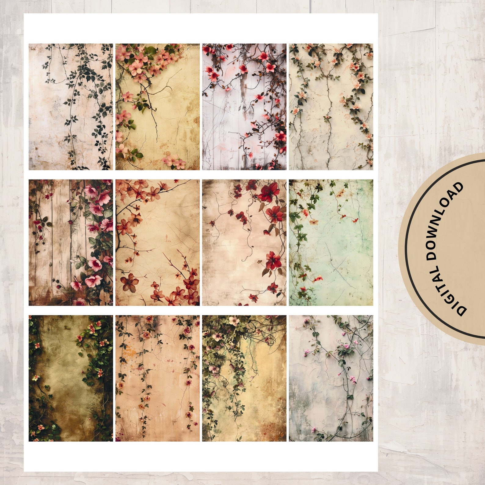 Floral Wall Journal Half Papers Printable Pages Botanical Scrapbook ...