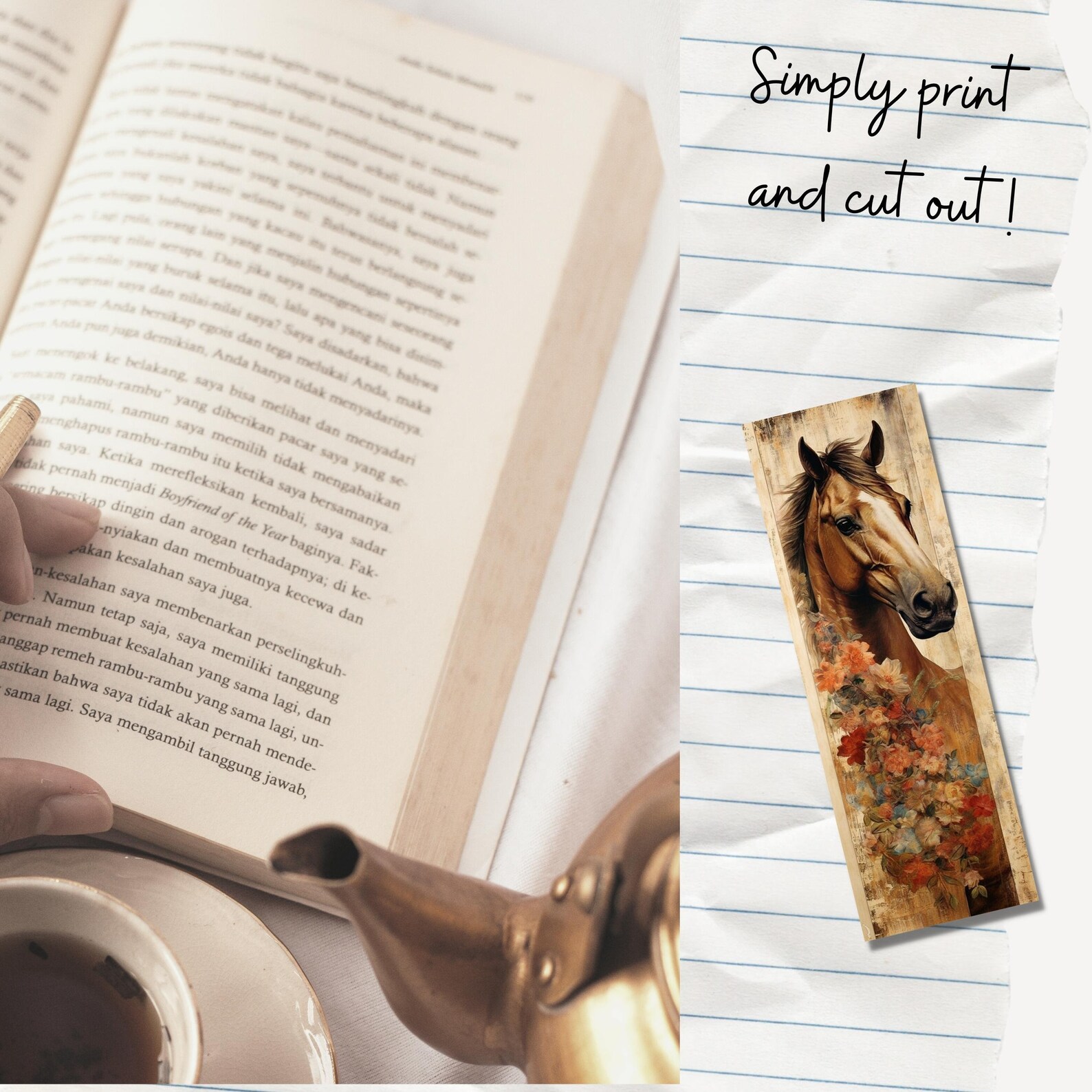 Floral Horse Printable Bookmarks Floral Artwork Horse Bookmark PNG PDF ...
