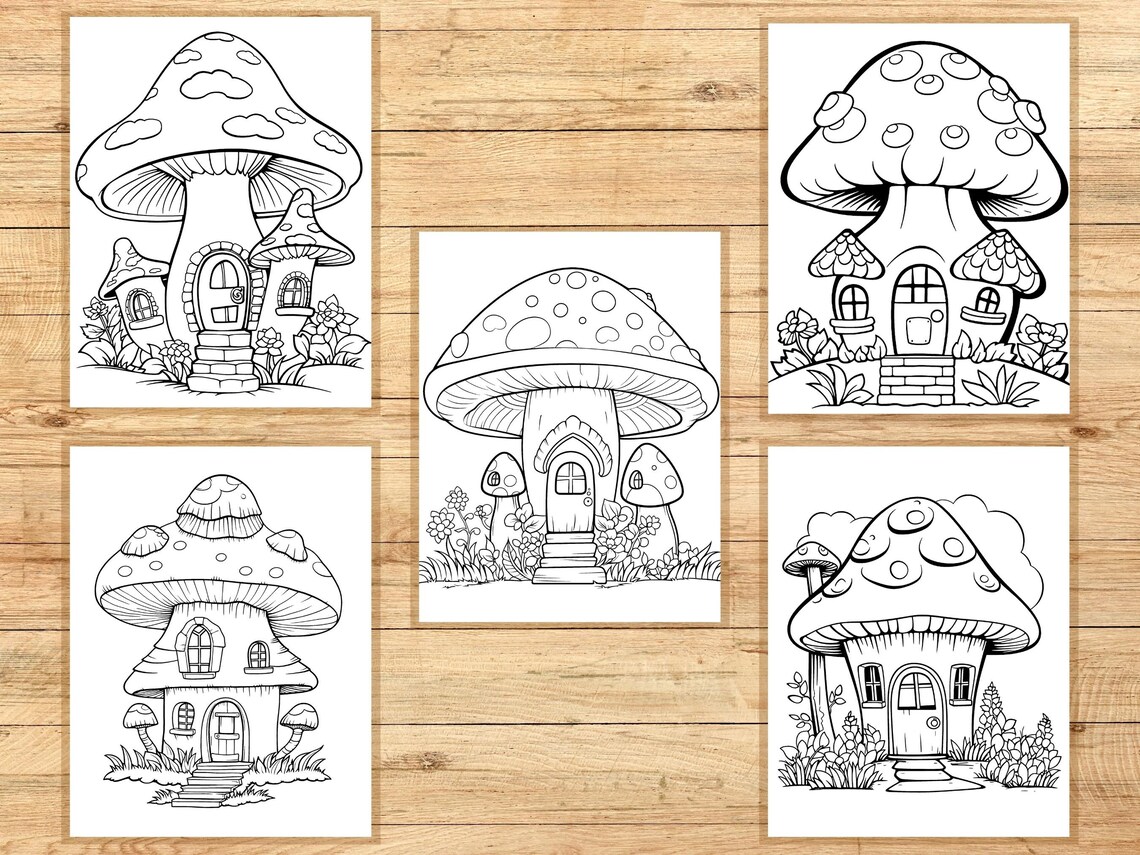 Mushroom House Coloring Page, 15 Printable Fantasy Enchanted Mushroom ...