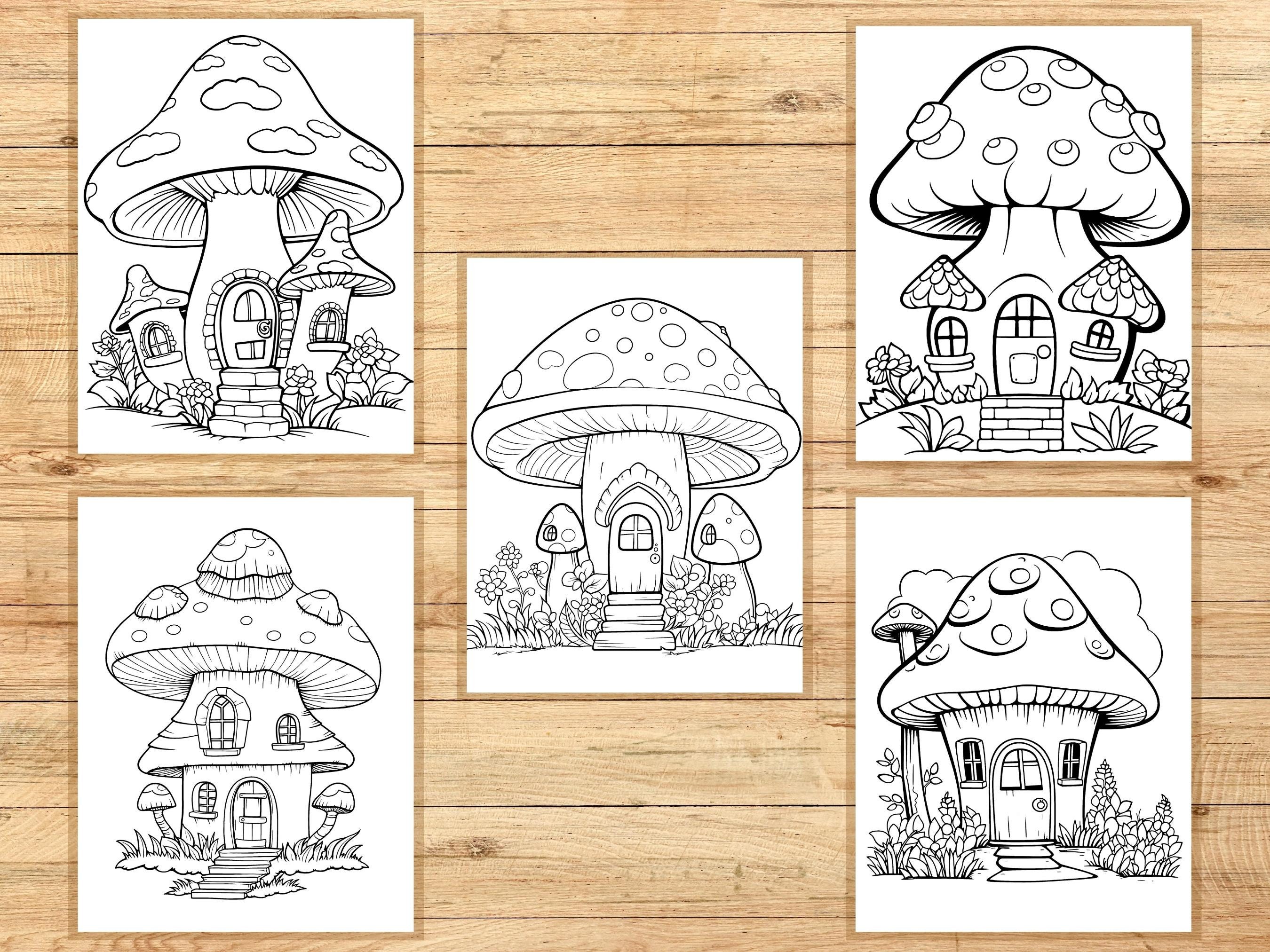 Mushroom House Coloring Page, 15 Printable Fantasy Enchanted Mushroom ...