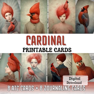Northern Cardinal Printable Junk Journal Cards ATC Card Making Surreal ...