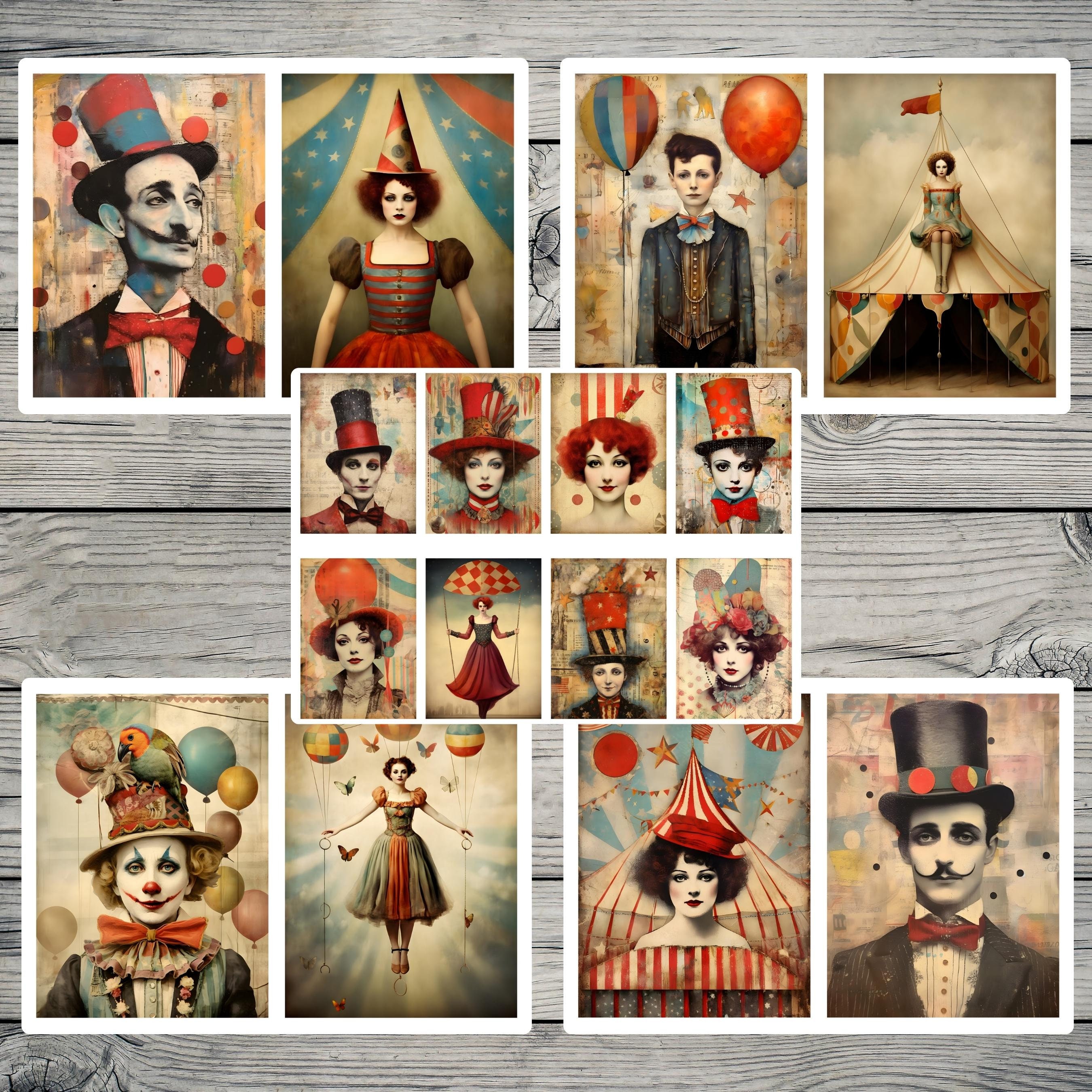 Circus Printable Junk Journal Cards ATC Card Making Surreal Collage ...