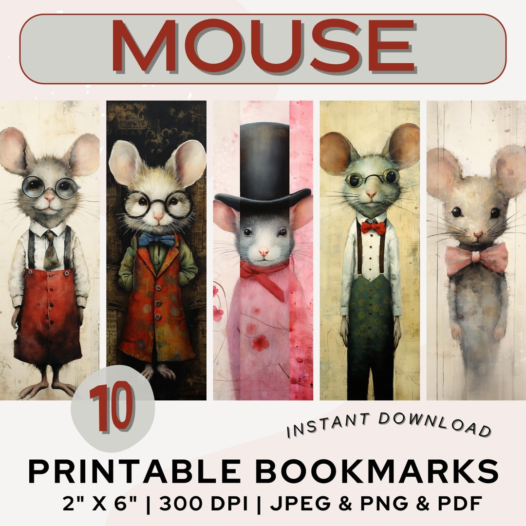 Mouse Bookmark Printable Bookmarks Whimsical Animal Bookmark PNG PDF ...