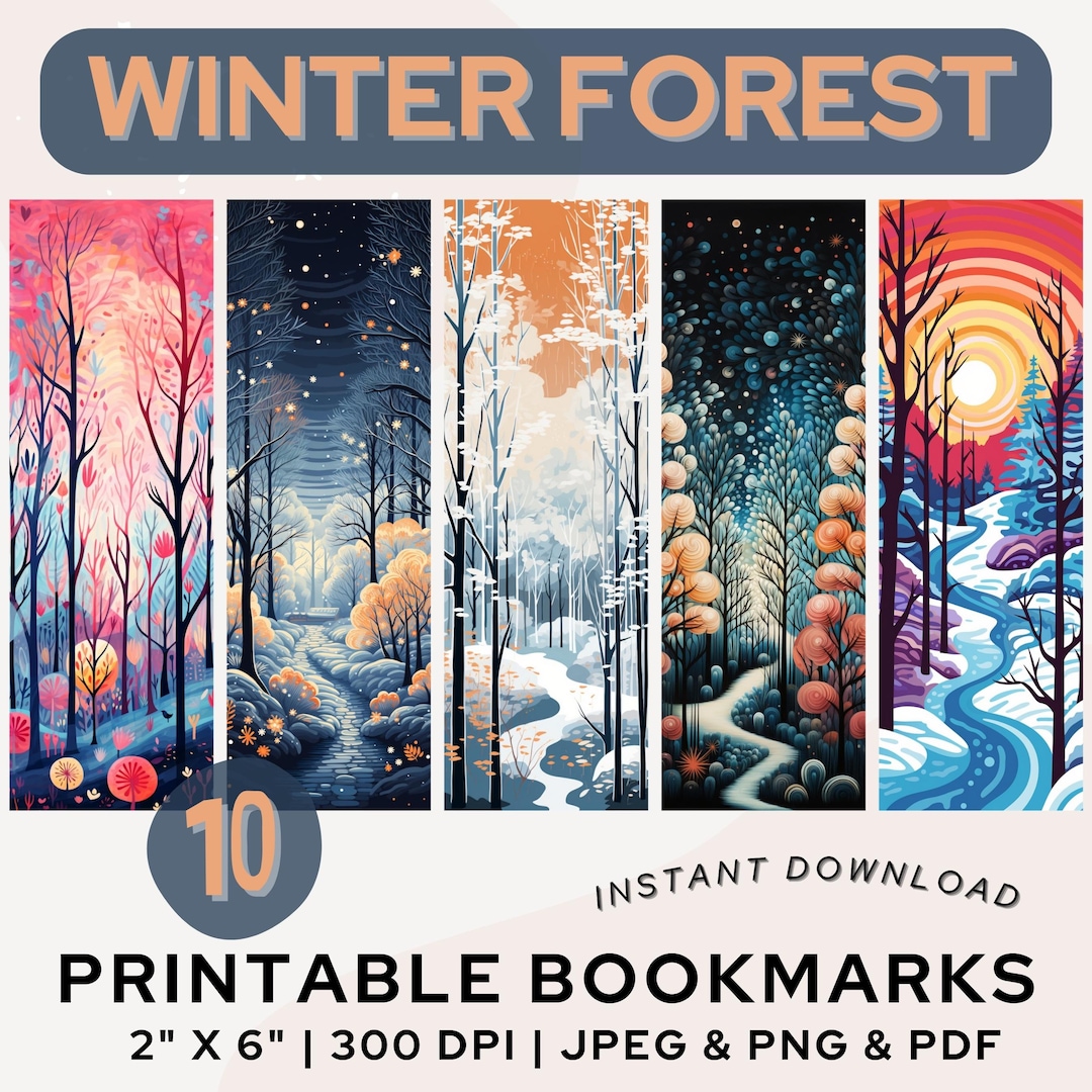 Winter Forest Bookmark Printable Bookmark Nature Snow Book Reading ...