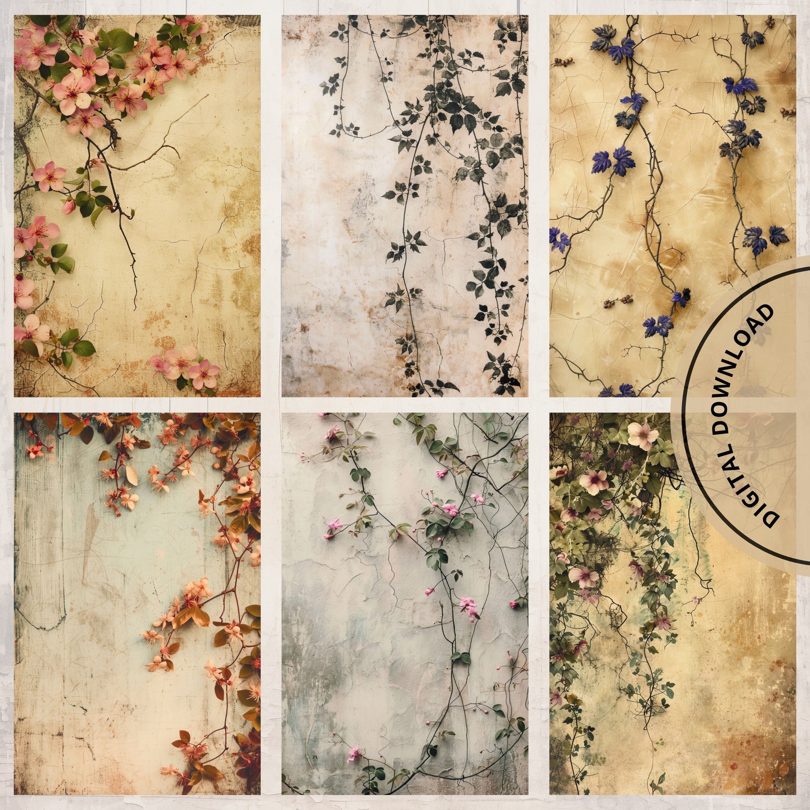 Floral Wall Journal Half Papers Printable Pages Botanical Scrapbook ...