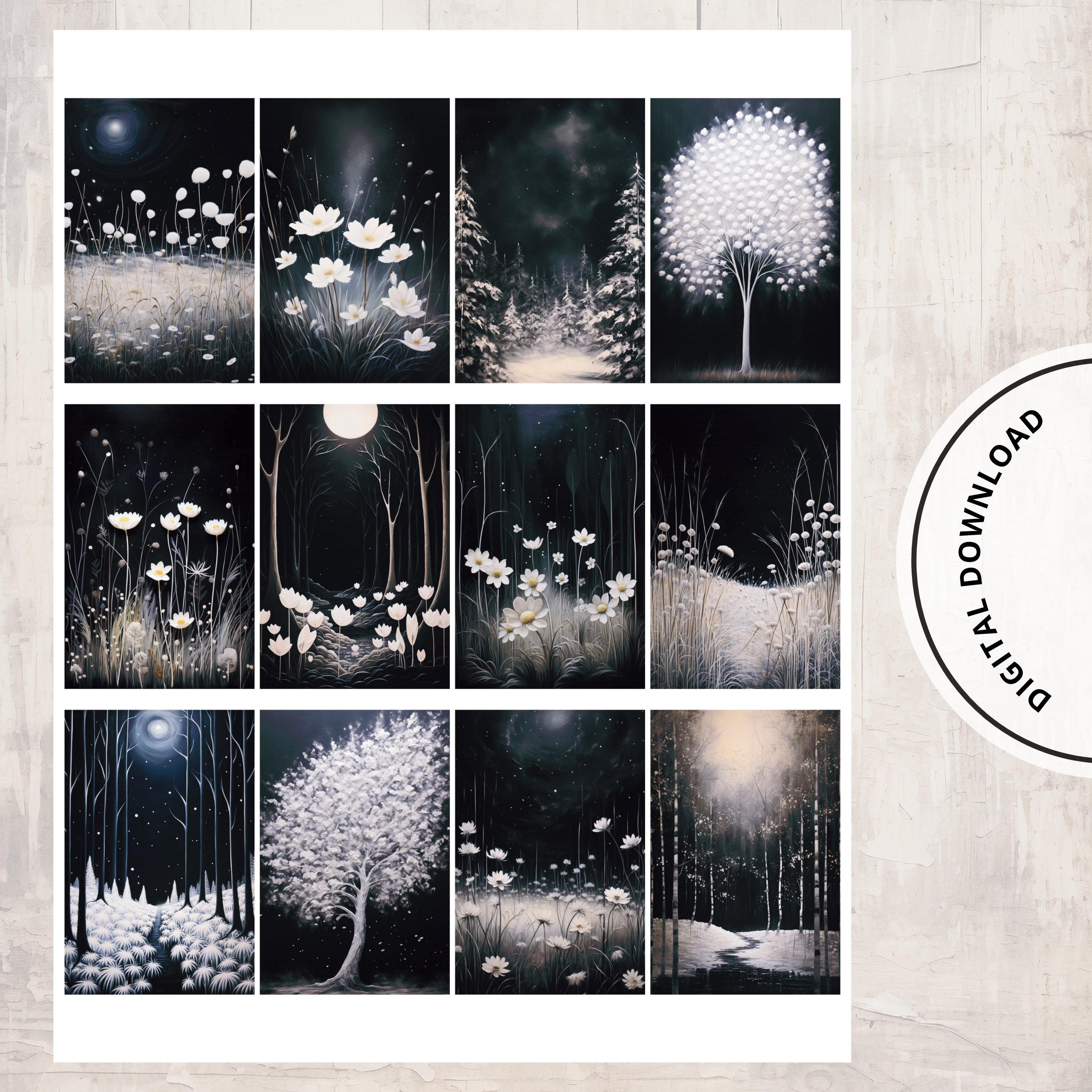 Black & White Journal Half Papers Printable Page Tree Meadow Forest ...