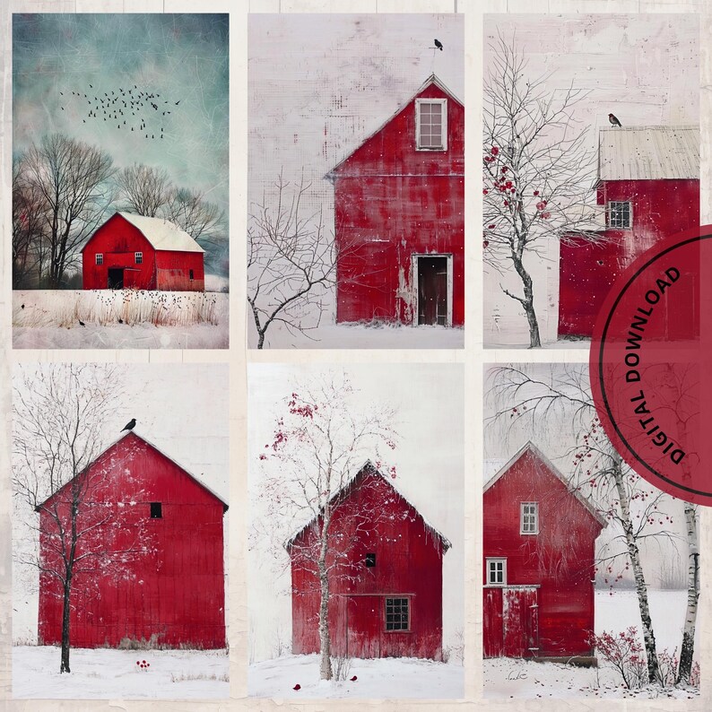 Winter Red House Red Barn Journal Half Papers Printable Page Winter ...