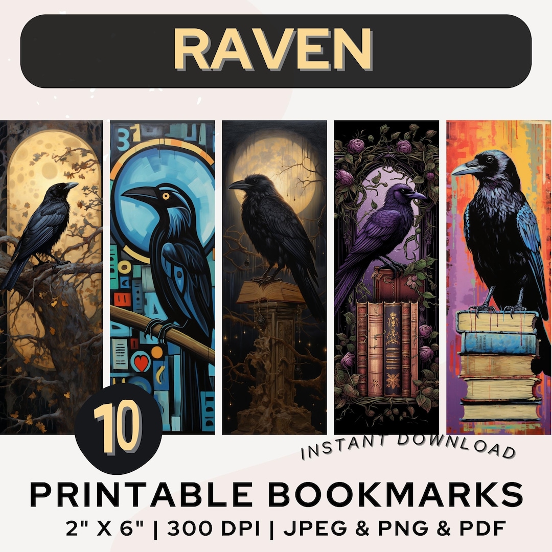Raven Bookmark Printable Bookmarks Dark Academia Crow Mystic Bird ...