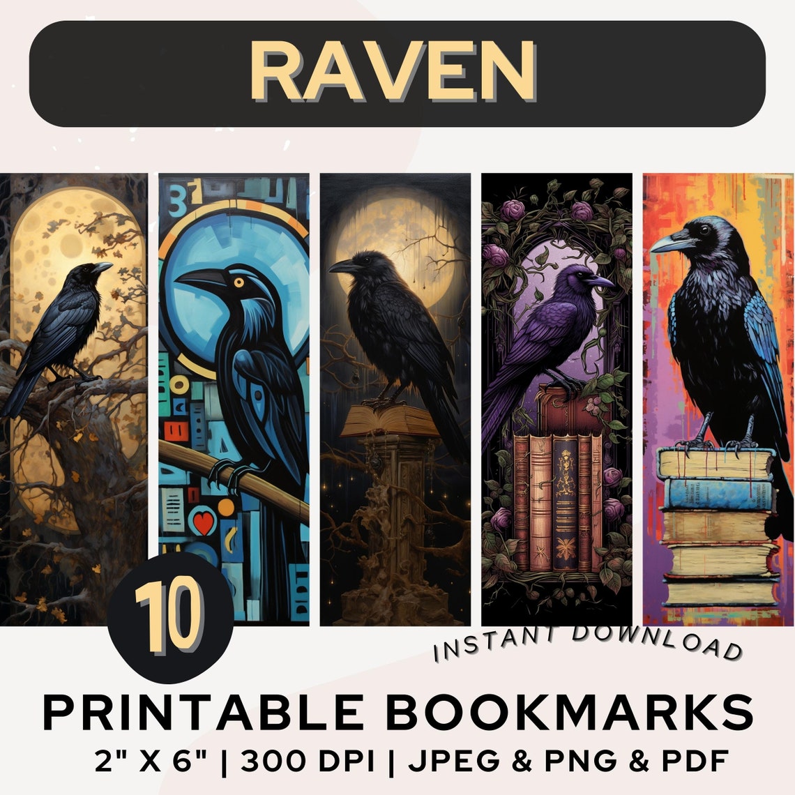 Raven Bookmark Printable Bookmarks Dark Academia Crow Mystic - Etsy