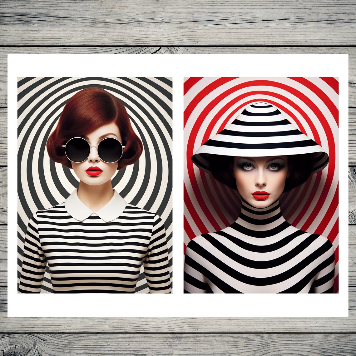 Op Art Printable Junk Journal Cards ATC Card Making Woman Portrait ...