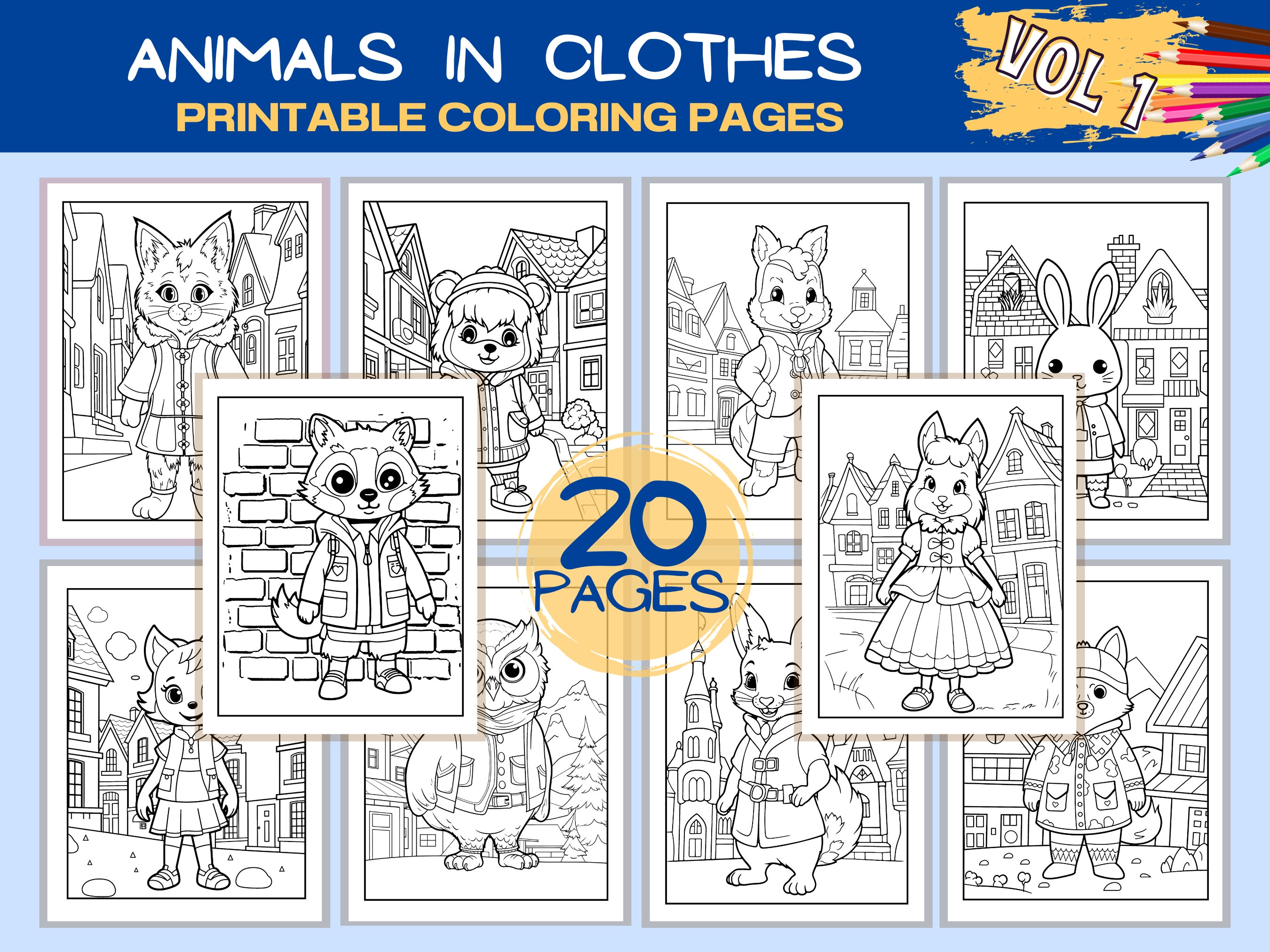 Anthropomorphic Animals in Clothes Coloring Pages 20 Printable Pages ...