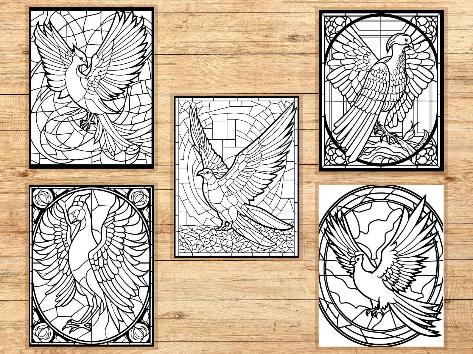 Stained Glass Phoenix Bird Pattern Coloring Page, 10 Printable Pages ...