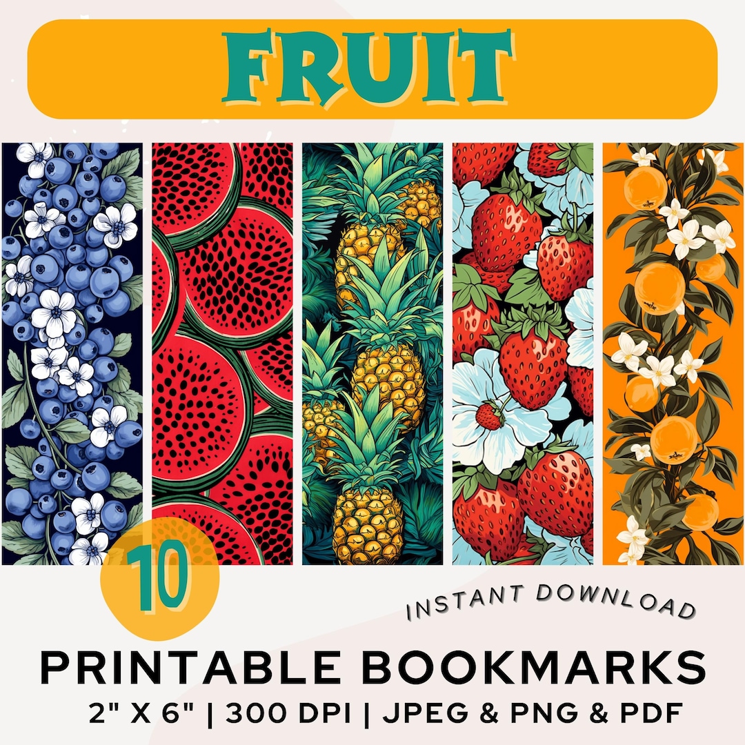 Fruit Bookmark Printable Bookmarks Garden Bookmark PNG PDF JPG Nature ...