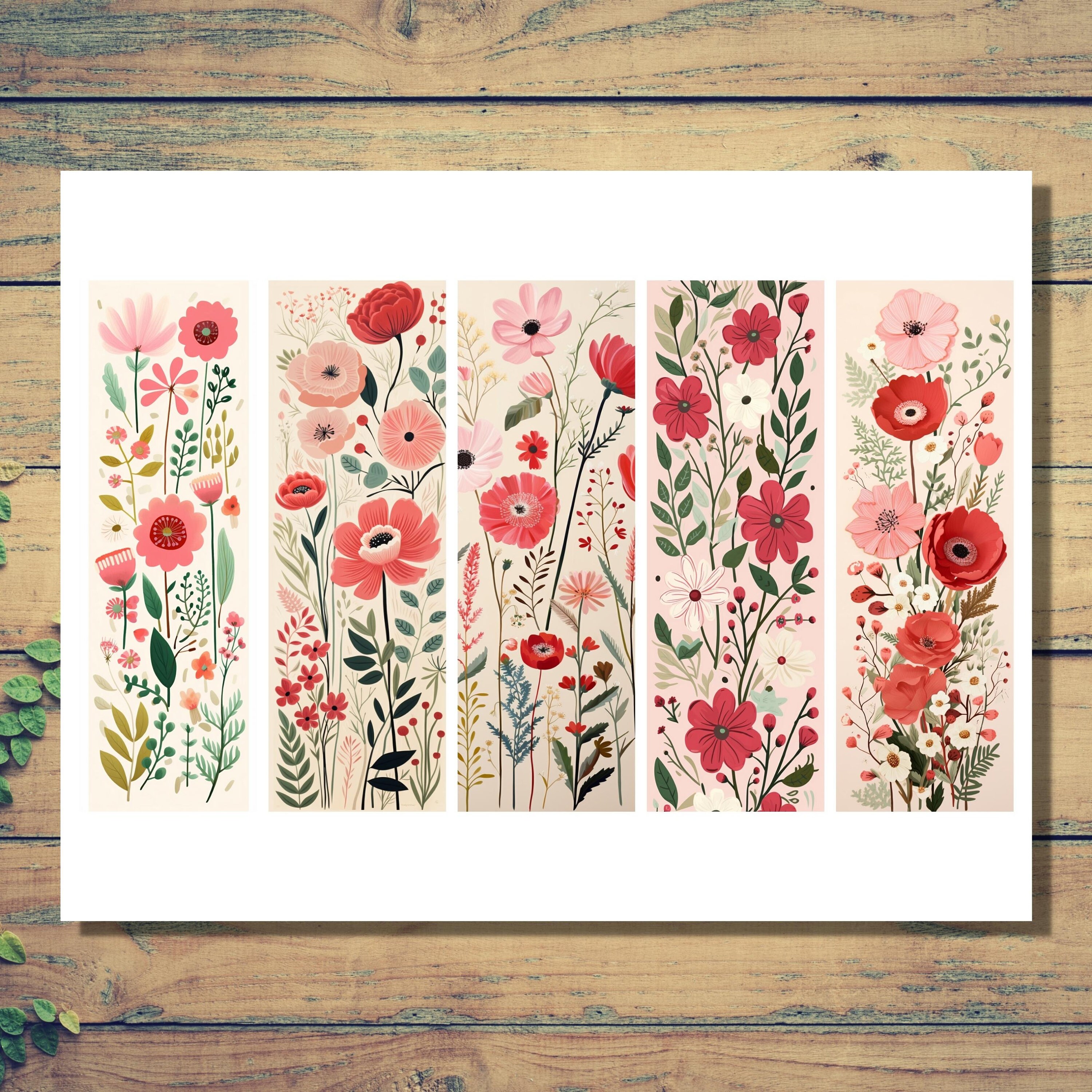 Red Pink Flower Printable Bookmarks Printable Bookmark Book Garden ...