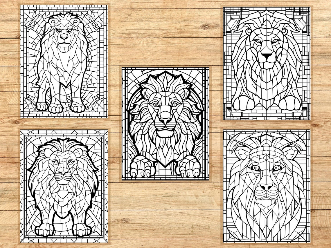 Stained Glass Lion Pattern Coloring Page, 15 Printable Pages, PDF, JPEG ...