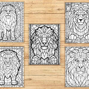 Stained Glass Lion Pattern Coloring Page, 15 Printable Pages, PDF, JPEG ...