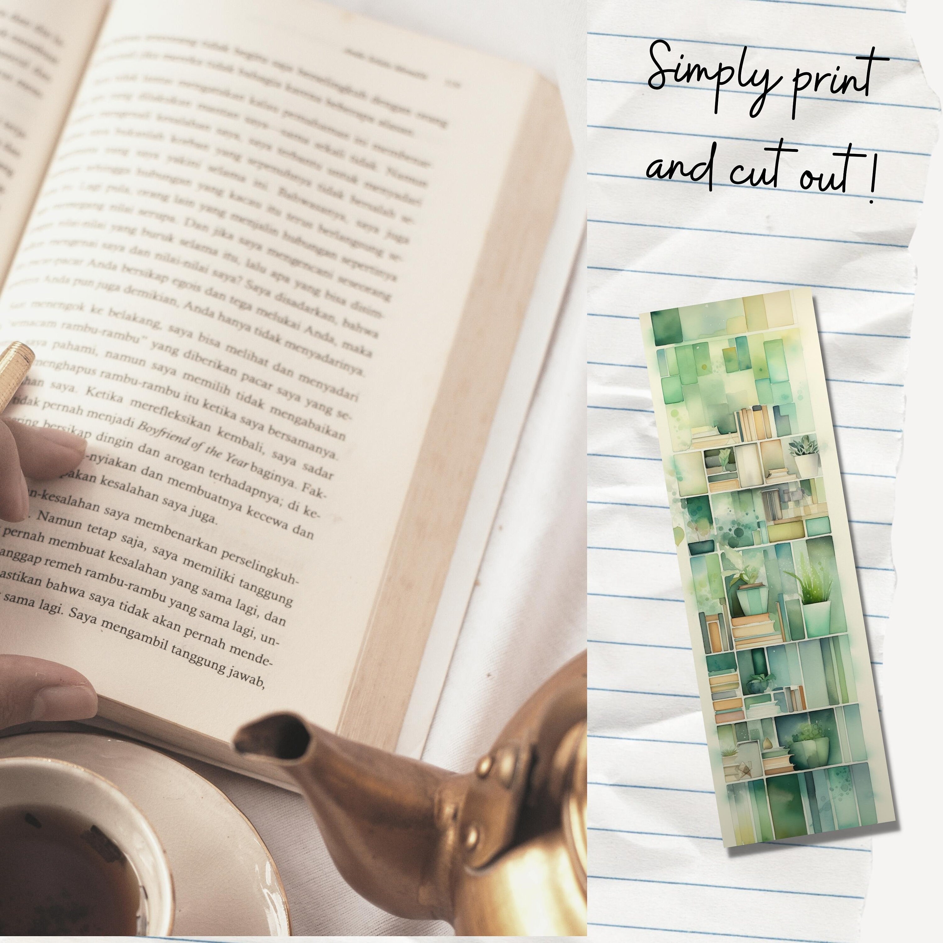 Watercolor Bookshelf Bookmark Printable Bookmarks Book Digital - Etsy