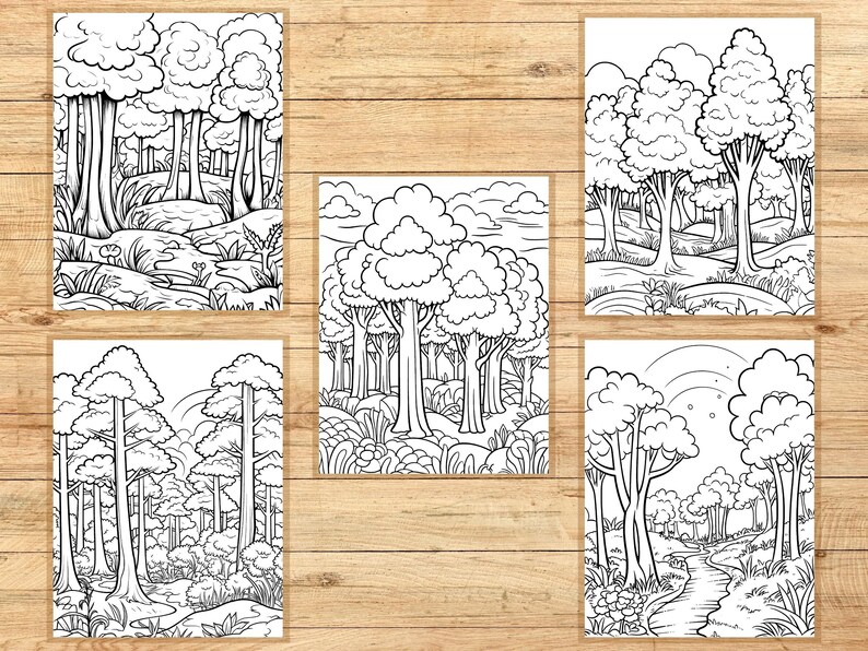 Tree Coloring Page, 15 Printable Coloring Pages, Forest Scenery Tree ...