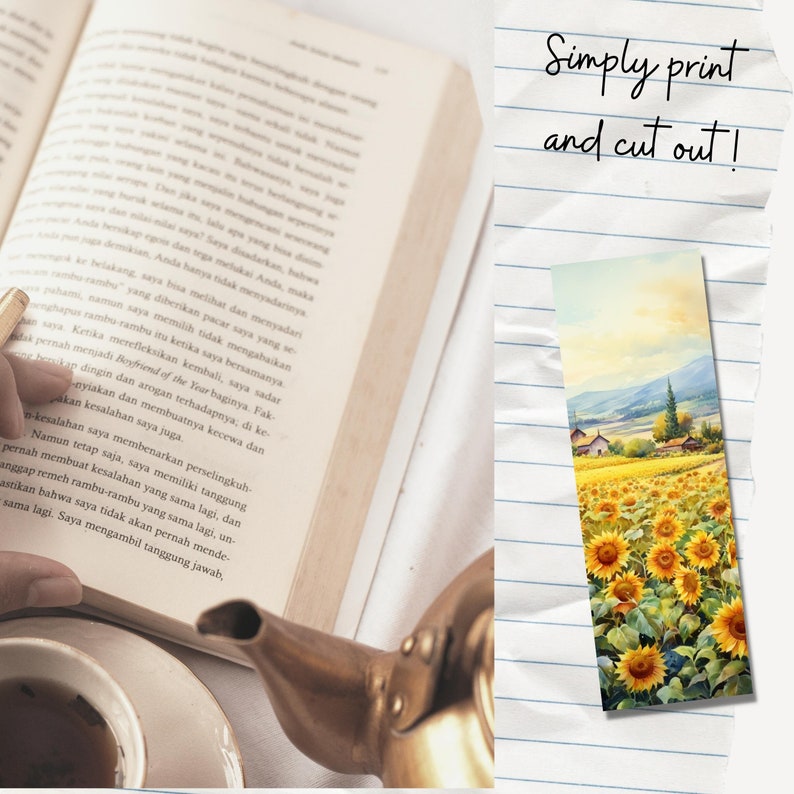 Flower Field Bookmark Printable Bookmarks Watercolor Landscape Bookmark ...