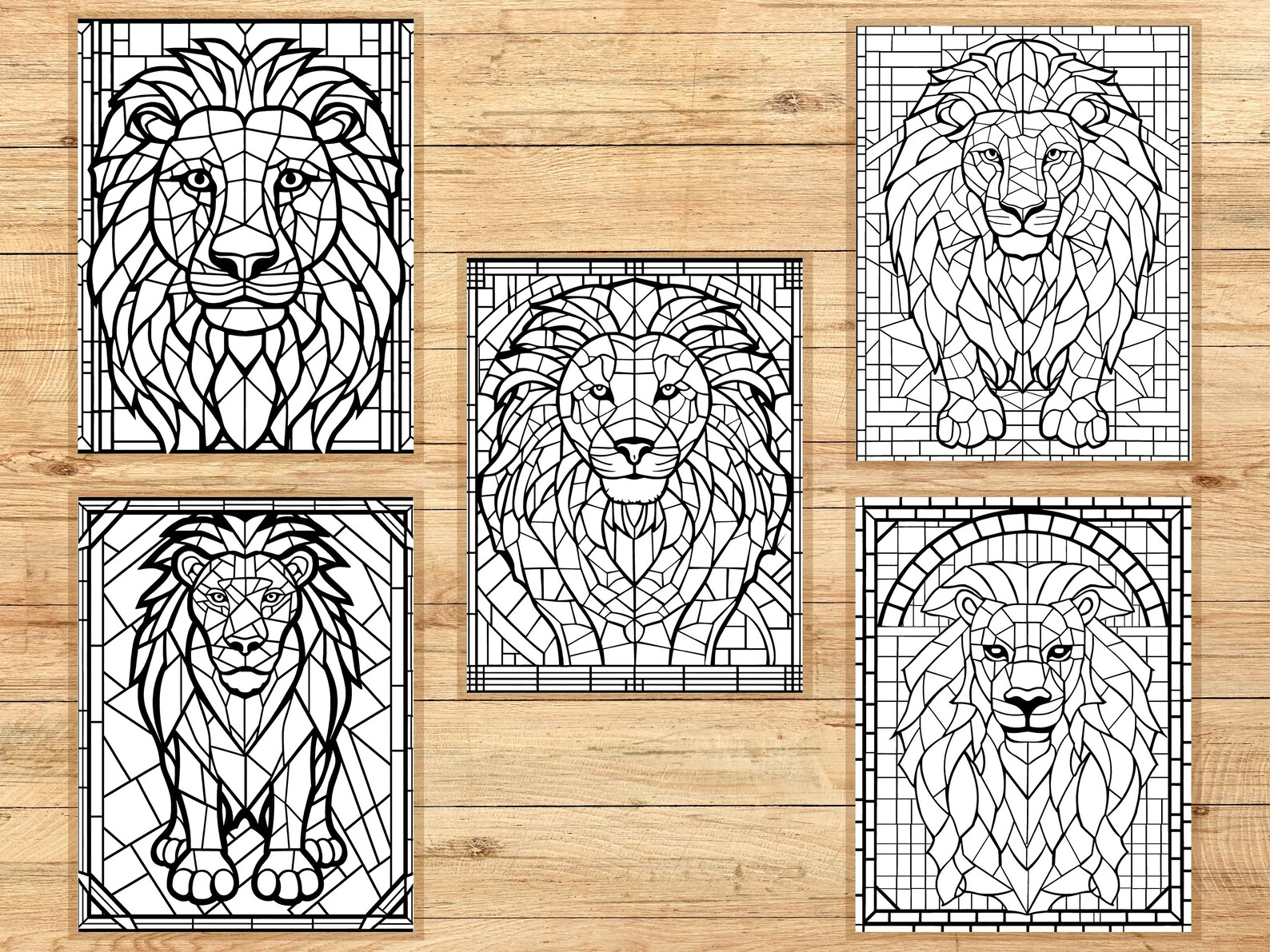 Stained Glass Lion Pattern Coloring Page, 15 Printable Pages, PDF, JPEG ...